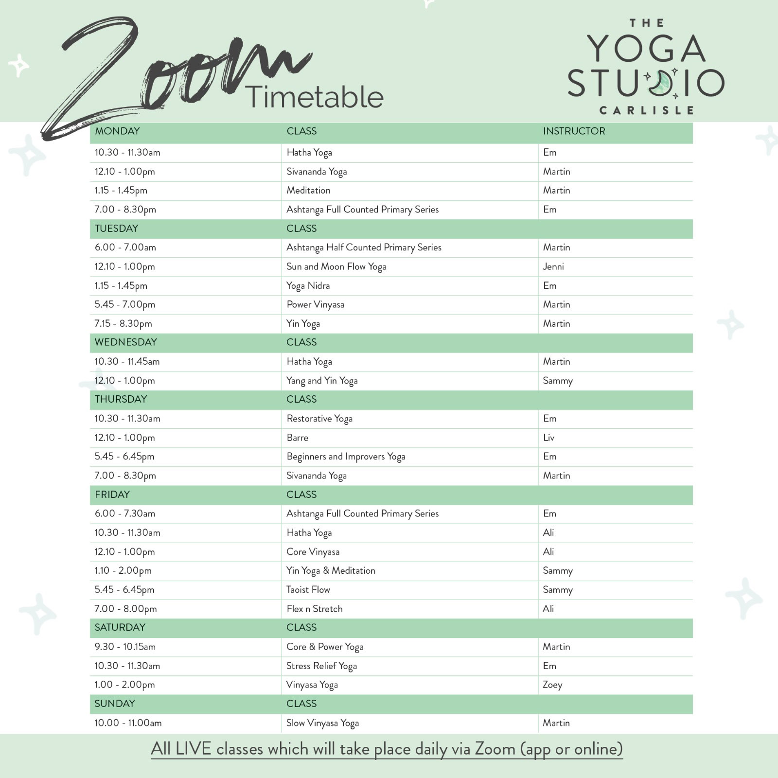 Yoga Timetable - The Yoga Studio Carlisle