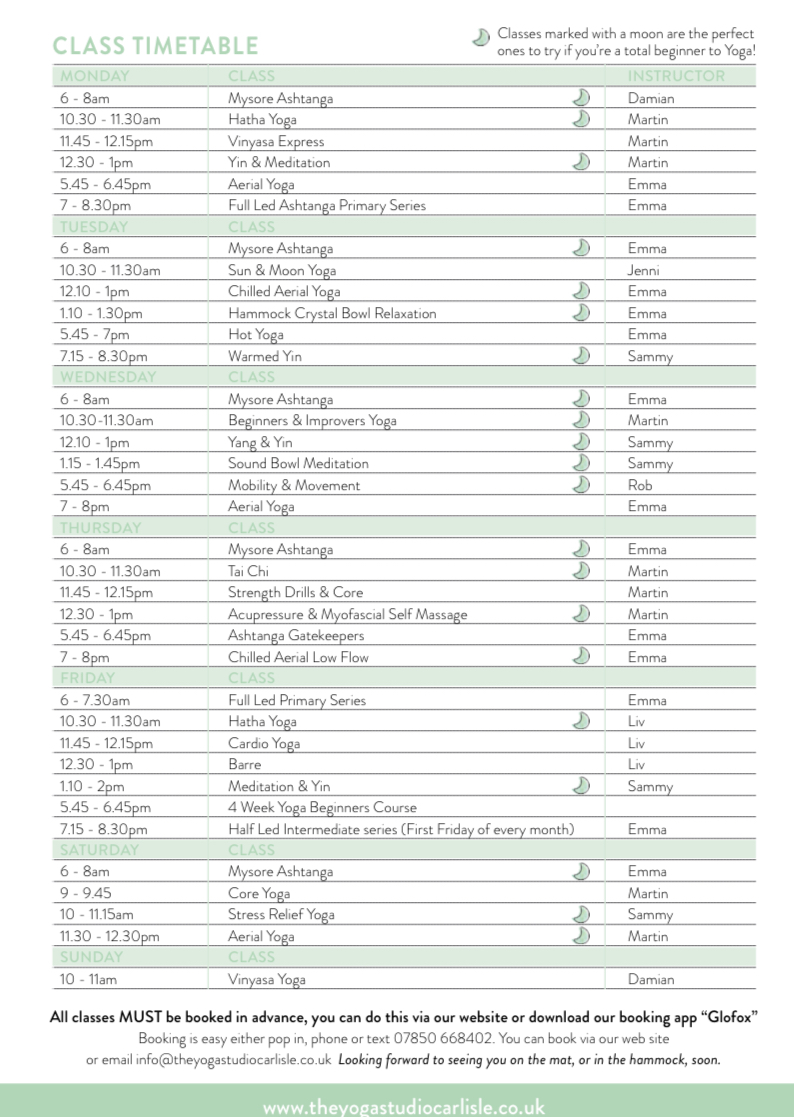 Yoga Timetable - The Yoga Studio Carlisle