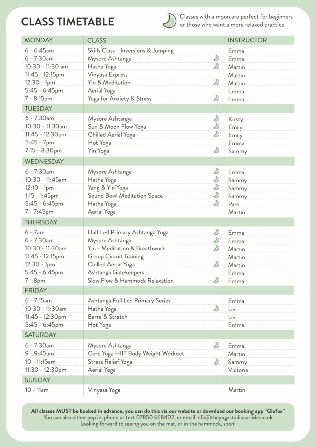 Yoga Timetable - The Yoga Studio Carlisle