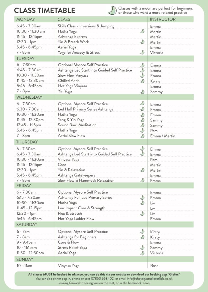 Yoga Timetable - The Yoga Studio Carlisle
